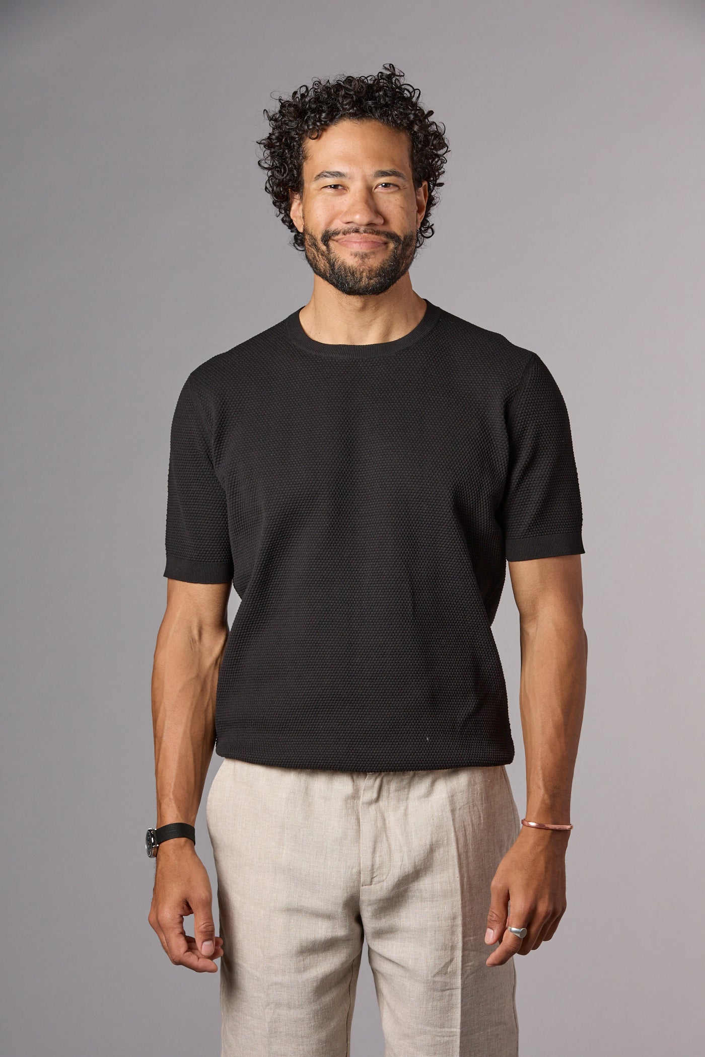 Textured Knit Tee Black